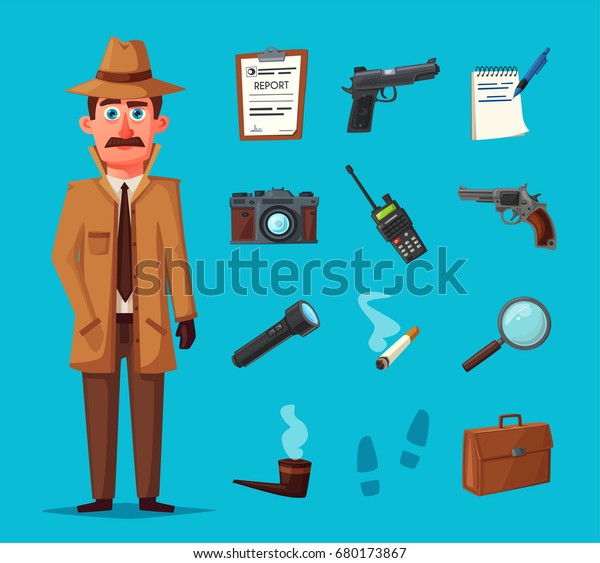 Funny detective character. Cartoon vector illustration