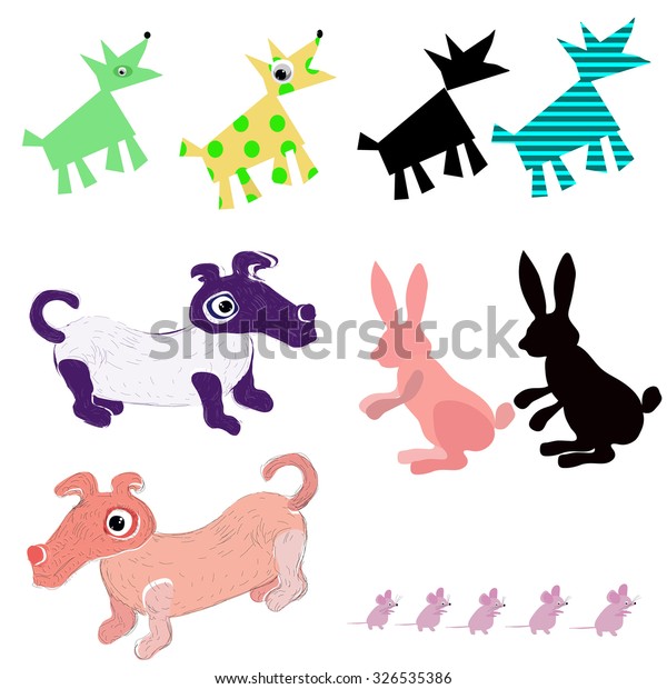 Funny Dogs Rabbits Mouse Cartoon Style: vector de stock (libre de ...