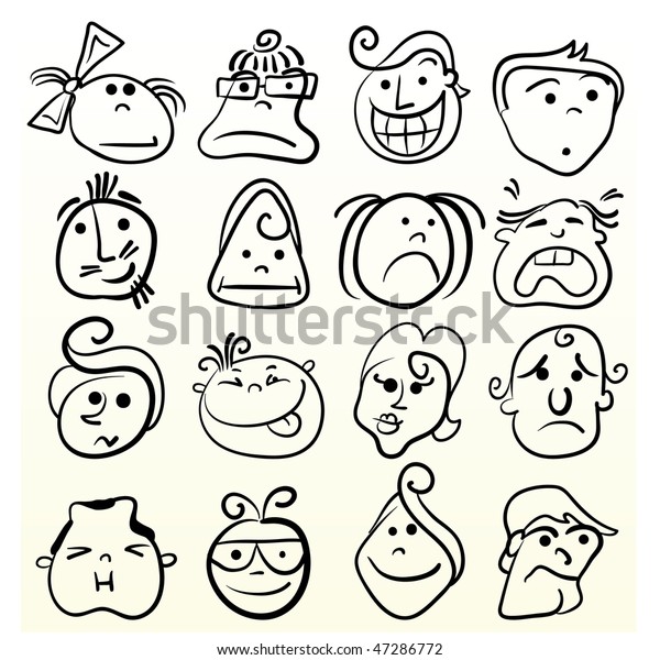 Funny Doodle Face Vector Caricature Stock Vector (Royalty Free) 47286772