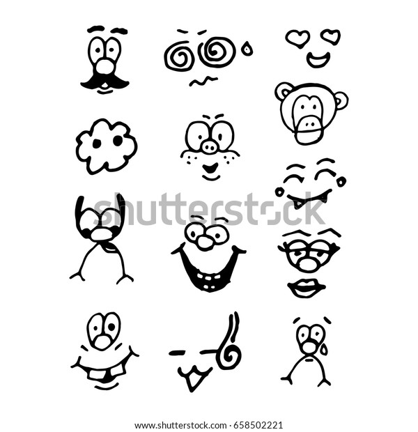 Funny Doodle Faces Set Facial Expressions Stock Vector (Royalty Free ...