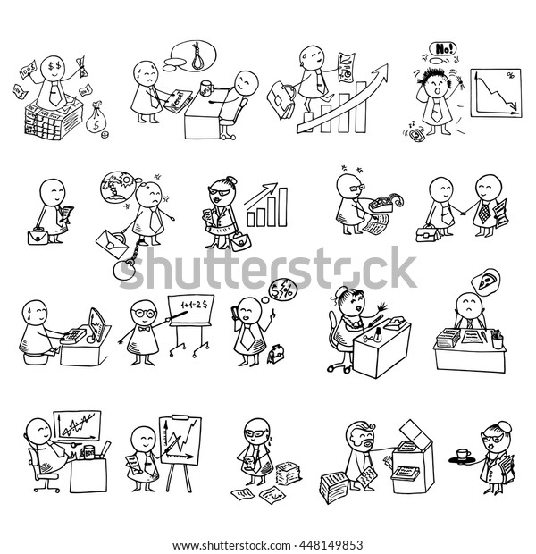 Funny Doodle Office Workers Icons Big Stock Vector (Royalty Free ...