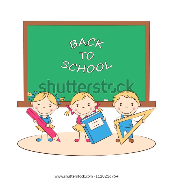 Funny Doodle Pupils Class Blackboard Happy Stock Vector (Royalty Free ...