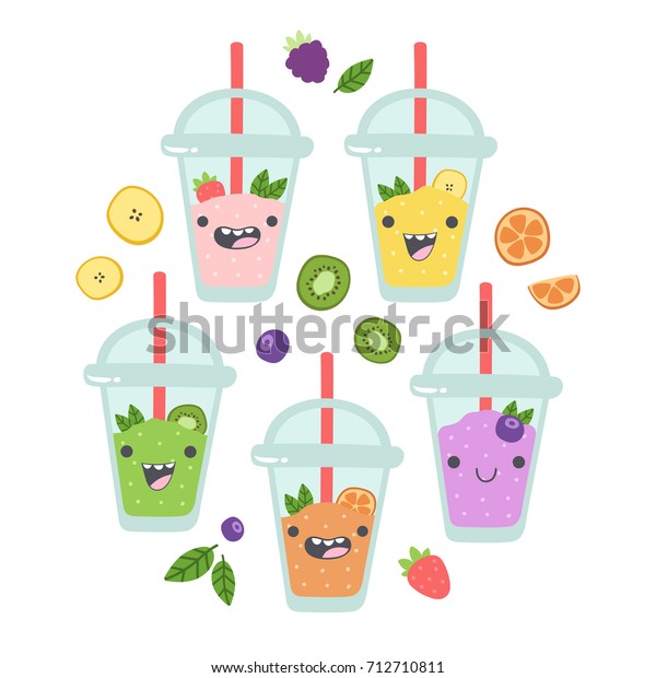 Funny Drinks Characters Set Cute Nonalcoholic Stock Vector (Royalty ...