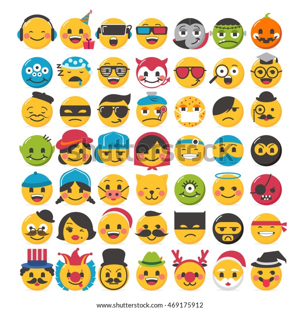 Funny Emoticons Design Set 49 Different Stock Vector (Royalty Free ...