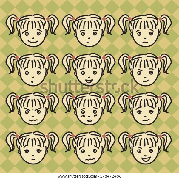 Funny Faces Different Emotions Card Design Stock Vector (Royalty Free ...