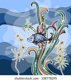 Funny Fish Underwater Stock Vector (Royalty Free) 108778295 | Shutterstock