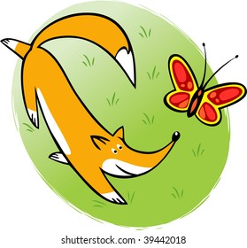 Funny Fox Hunts Butterfly Stock Vector (Royalty Free) 39442018 ...