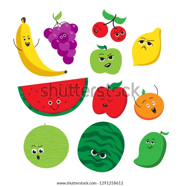 Funny Fruit Cartoon Illustration Multiple Expression Stock Vector ...