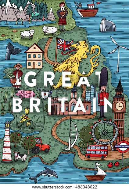 Funny Hand Drawn Cartoon Great Britain Stock Vector (Royalty Free ...