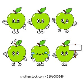 Funny Happy Apple Characters Bundle Set Stock Vector (Royalty Free ...
