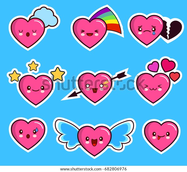 Funny Heart Emoticon Icon Set Valentine Stock Vector (Royalty Free ...