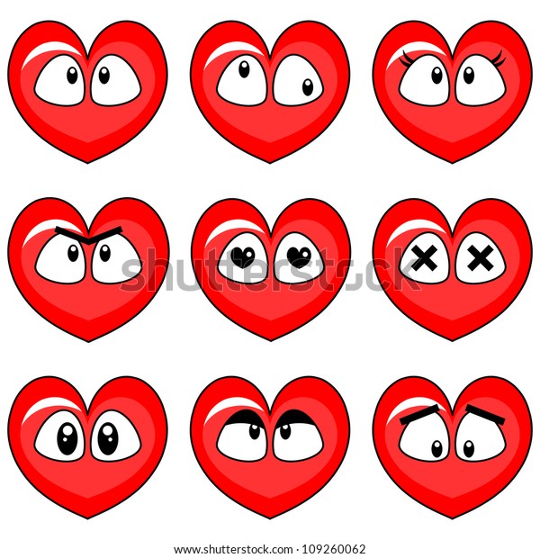 Funny Hearts Smiley Faces Set Stock Vector (Royalty Free) 109260062 ...