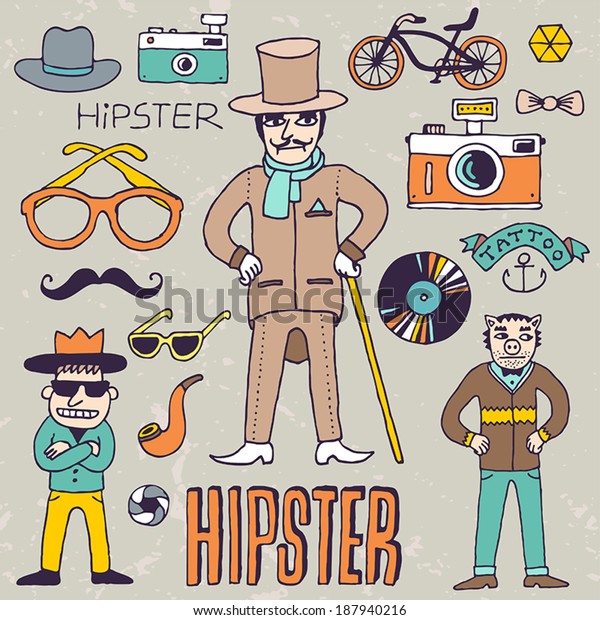 Funny Hipster Set Vector Illustration Stock Vector (Royalty Free ...