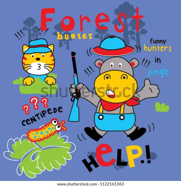 funny hunter animal cartoon vector art