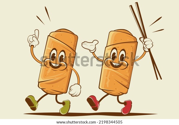 Funny Illustration Cartoon Spring Rolls Stock Vector (Royalty Free ...