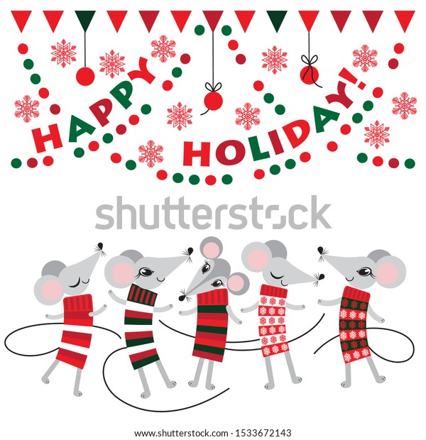 Funny Illustration Dancing Cute Mice Congratulations Stock Vector ...