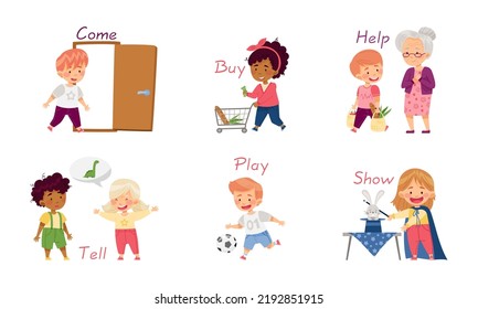 Funny Kids Engaged Different Activities Demonstrating Stock Vector ...