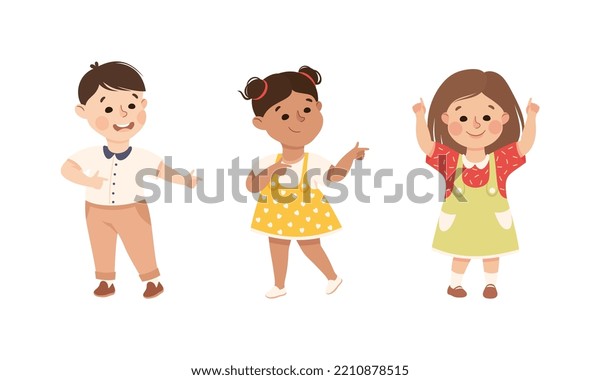 Funny Kids Pointing Something Extending Hand Stock Vector (Royalty Free ...