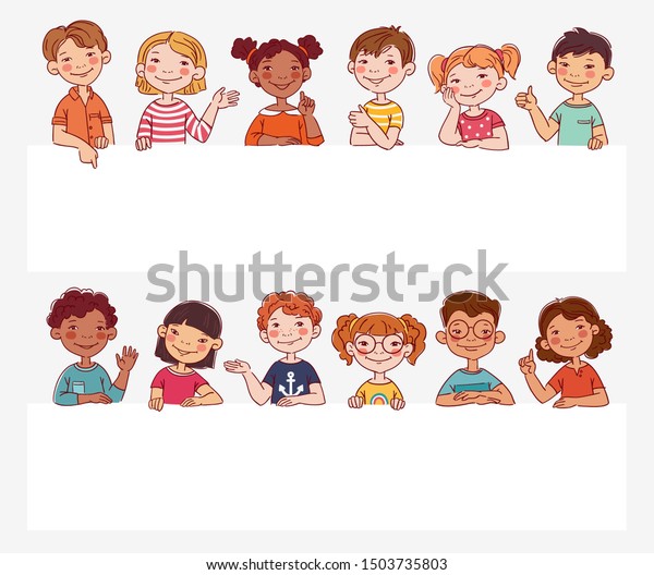Funny kids. Vector cute boys and girls collection. Multi-ethnic group ...