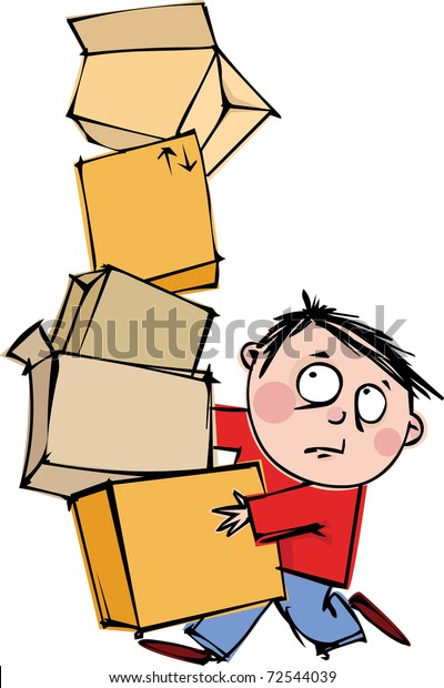 Funny Man Huge Pile Boxes Stock Vector (Royalty Free) 72544039 ...