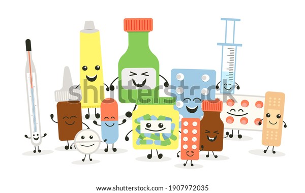 Funny Medicine Pills Character Set Humor Stock Vector (Royalty Free ...