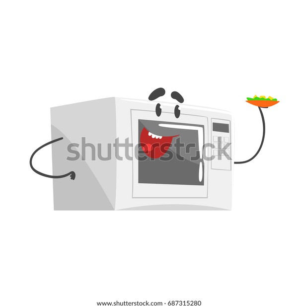 Funny Microwave Character Smiling Face Humanized: vector de stock ...