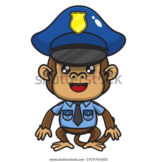 Vektor Stok Funny Monkey Cartoon Characters Wearing Policeman (Tanpa ...