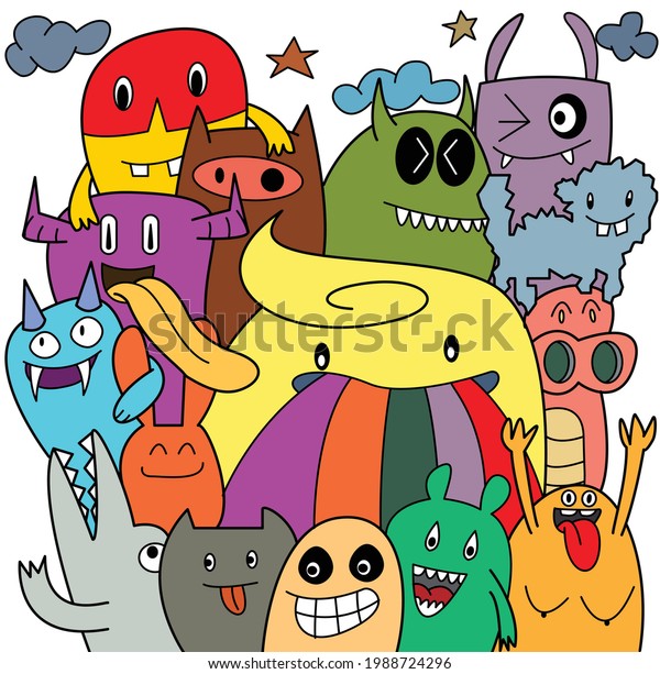 Funny Monsters Doodle Cute Background Vector Stock Vector (Royalty Free ...
