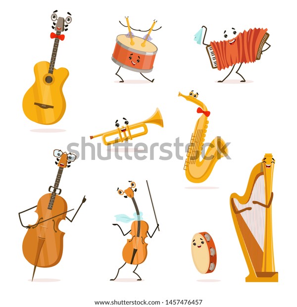 Funny Musical Instruments Cartoon Characters Funny Stock Vector ...