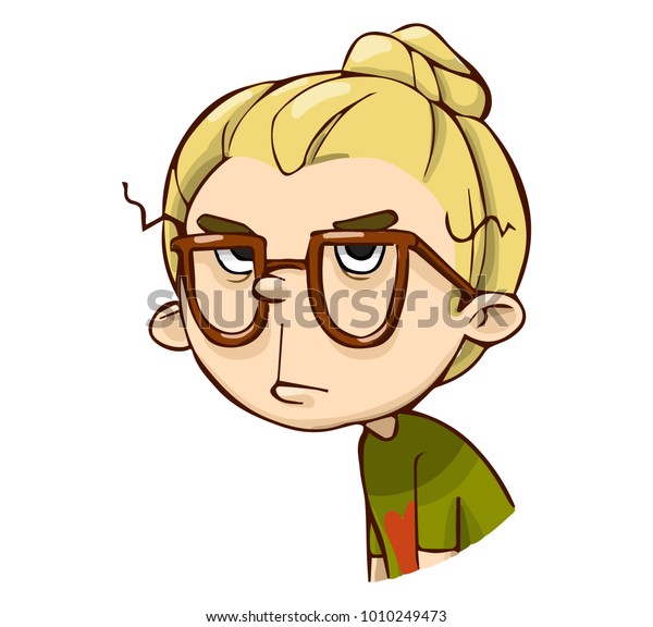 Funny Not Happy Face Cartoon Girl Stock Vector (Royalty Free) 1010249473