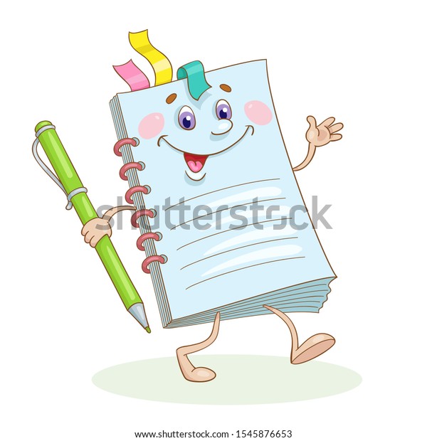 Funny Notebook Green Pen Hands Cartoon Stock Vector (Royalty Free ...