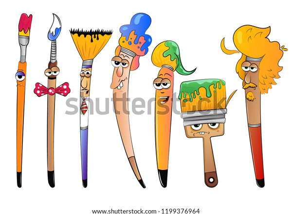 Funny Oil Paint Brush Characters Cute Stock Vector (Royalty Free ...