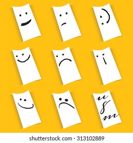 Unhappy Emoticons Drawn On Office Stickers Stock Photo (Edit Now ...