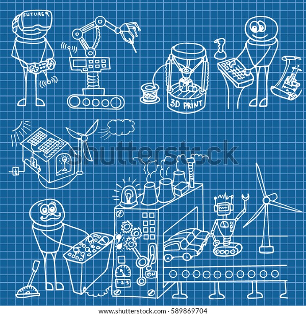 Funny People Icons Doodle Technology Big Stock Vector (Royalty Free ...
