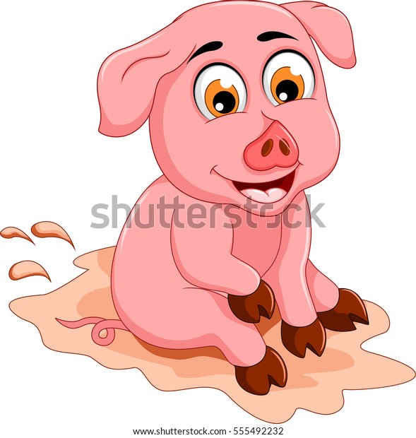 Funny Pig Cartoon Sitting Mud Puddle Stock Vector (Royalty Free ...
