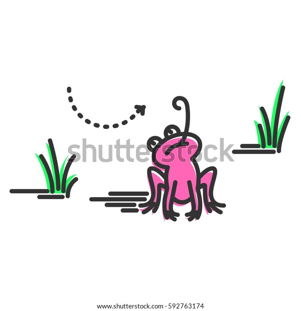 Funny Pink Frog Catching Fly Tongue Stock Vector (Royalty Free) 592763174