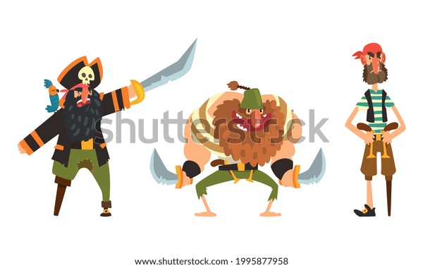 Funny Pirates Set Captain Sailor Characters Stock Vector (Royalty Free ...