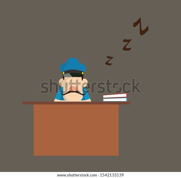 Funny Policeman Cop Sleeping On Office Stock Vector (Royalty Free ...