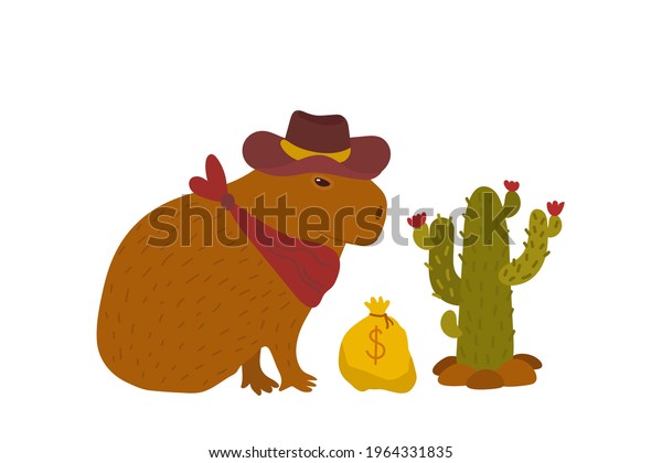 Funny Print Cute Capybara Sitting Hat Stock Vector (Royalty Free ...