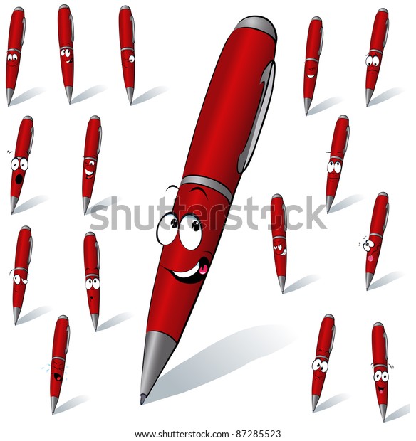 Funny Red Pen Cartoon Stock Vector (Royalty Free) 87285523