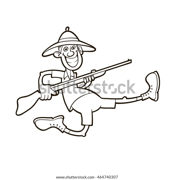 Funny Running Hunter Holding Rifle Wearing Stock Vector (Royalty Free ...