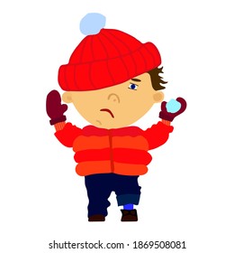 Funny Sad Boy Throwing Snowball Flat Stock Vector (Royalty Free ...