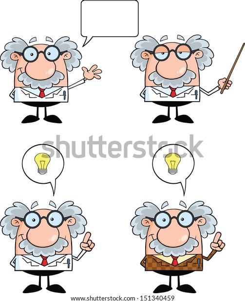 Funny Scientist Professor Cartoon Characters Set Stock Vector (Royalty ...