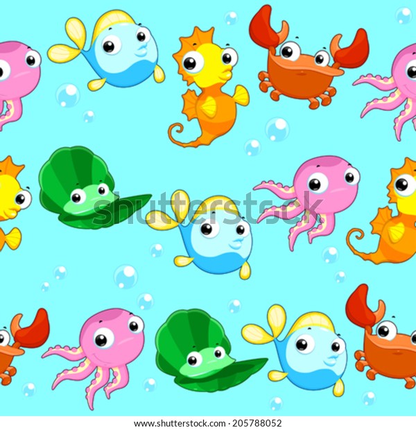 Funny Sea Animals Background Sides Repeat Stock Vector (Royalty Free ...