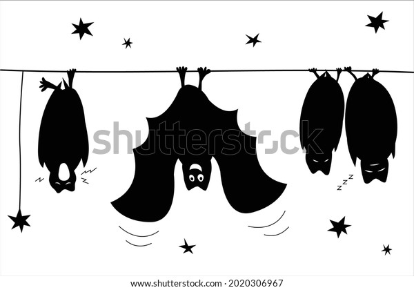 Funny Sleeping Bats Hanging Cute Illustration Stock Vector (Royalty ...