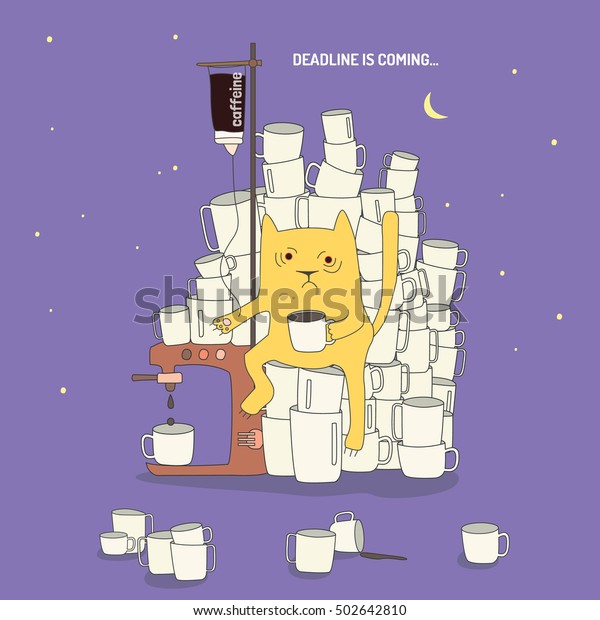 Funny Sleepy Cat Drinks Coffee Keep Stock Vector (Royalty Free) 502642810