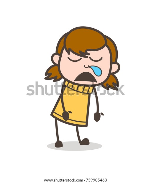 Funny Sleepy Face Cute Cartoon Girl Stock Vector (Royalty Free ...