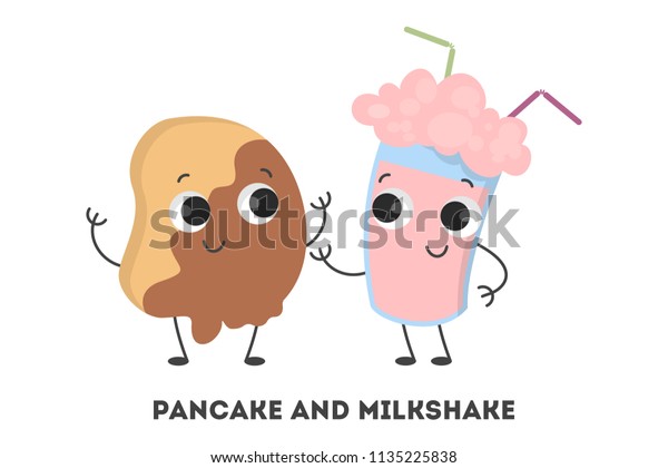 Funny smiling pancake and milkshake characters with faces are the best ...