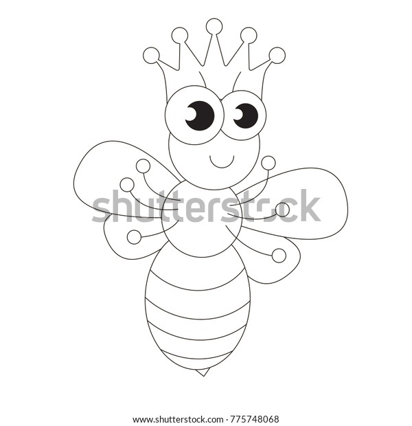Funny Smiling Queen Bee Cartoon Outlined Stock Vector (Royalty Free ...