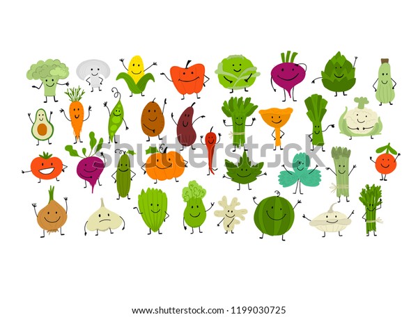 Funny Smiling Vegetables Greens Characters Your Stock Vector (Royalty ...